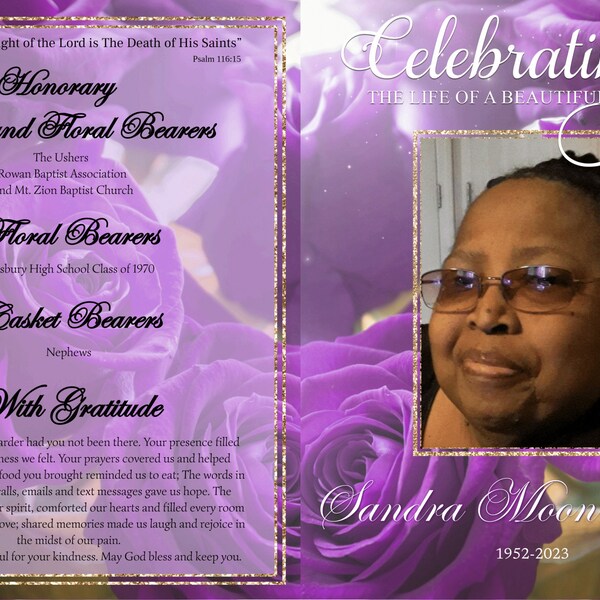 Red Rose Petals 8 Page Funeral Program for Women | Bi-fold, Editable, 8 ...