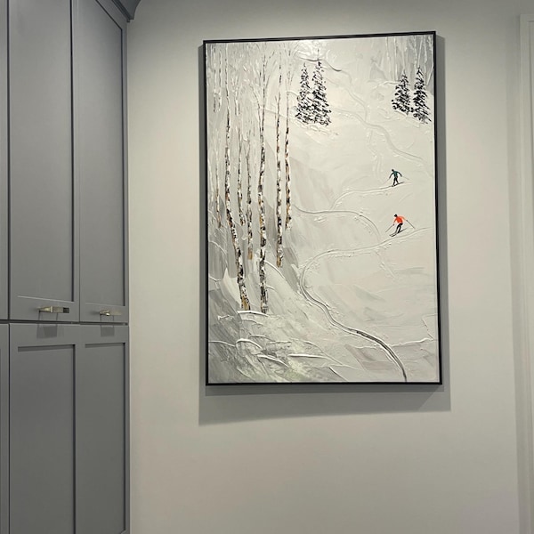 3D White Snowfield Skiing Canvas Hand Painting Original Skier Gift ...