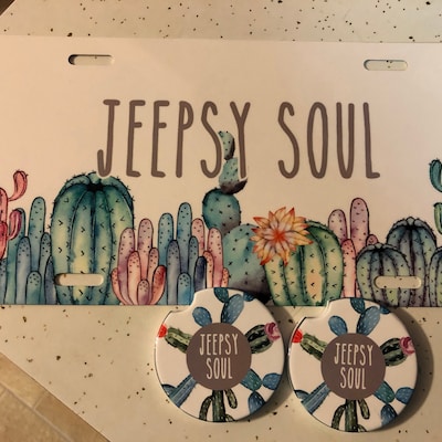 Monogram Cactus Front License Plate and Car Coasters Set - Etsy