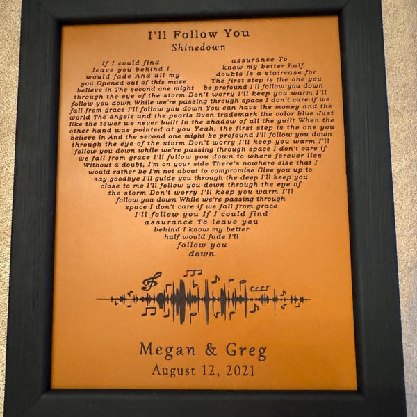 Handmade Leather Wedding Song Lyric Art Anniversary Gift for Him ...