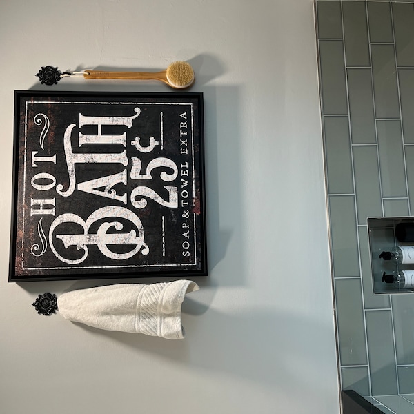 Bathroom Sign Hot Bath 25 Cents Modern Farmhouse Wall Decor Custom Bath ...