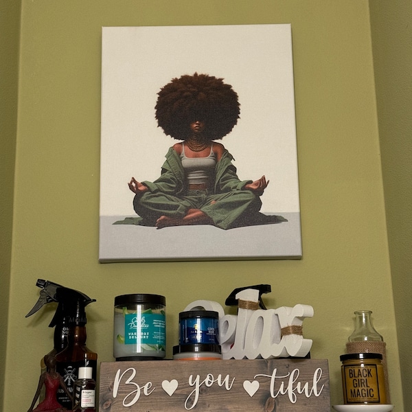 Black Girl Meditation Art Print, African American Zen Woman Wall Decor ...