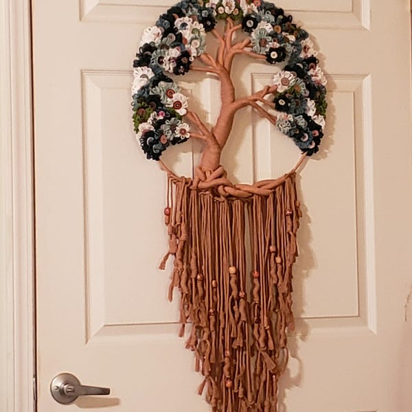 Tree of Life Macrame Wall Hanging With Flowers, Boho Wall Art, Wall ...