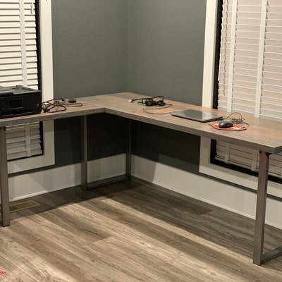 Reclaimed Wood L-shaped Desk. Reclaimed Wood Desk. Wood and Steel Desk ...