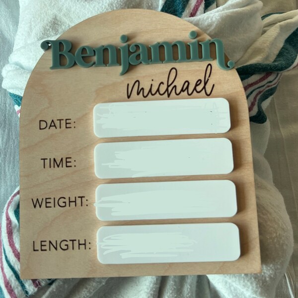 Erasable Birth Stat Sign | Laser Cut Baby Name Announcement - Etsy
