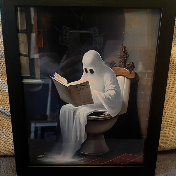 Ghost on Toilet, Ghost in Bathroom Print, Dark Academia, Vintage Poster ...