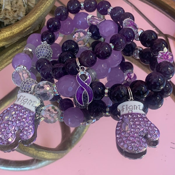 1 Purple Rhinestone, and White Enamel With Silver Accents Purple Ribbon ...