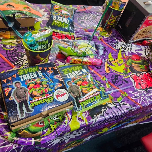 Ninja Turtles (any Theme) Party Favors, Pizza Boxes,custom Chip Bags ,custom Juice ,custom ...