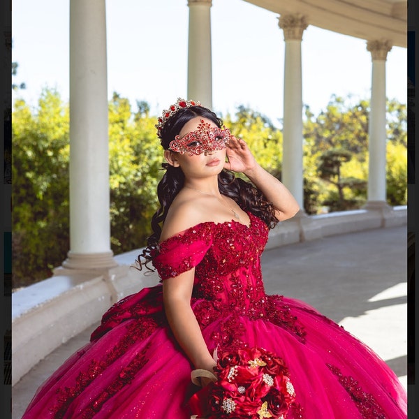 Masquerade Mask Luxury Crystal, Rhinestone Eye Red Mask, Elegant Party ...