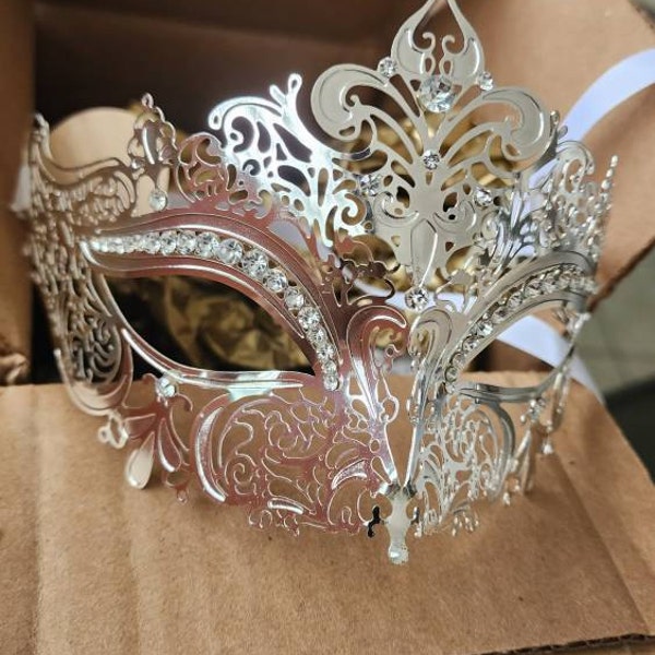 Gold Masquerade Mask With a Stick Mask Handle With Black Feathers ...