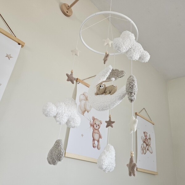 Neutral Teddy Baby Mobile Teddy Mobile Neutral Cot Mobile Baby Shower ...