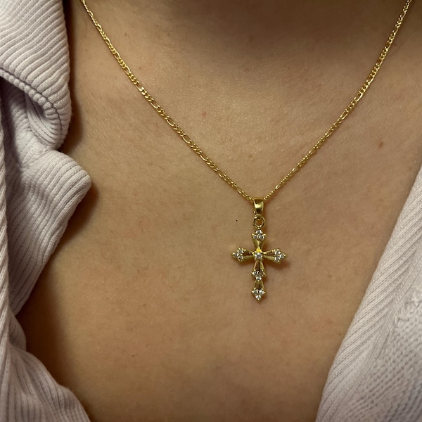 Gold Cross Necklace. Minimalist Protection Necklace. Dainty Gold Cross ...