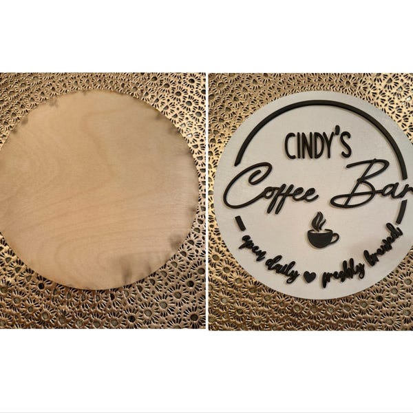 Custom Coffee Bar Sign, Personalized Gift, Circle Cafe Name Sign ...