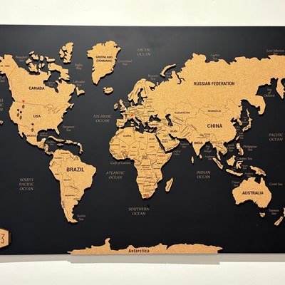 3d World Map, Cork World Map Wall Art, Wooden World Map Push Pin ...