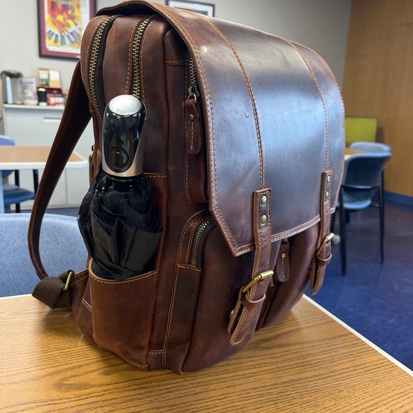 Leather School Backpack, College Gift, Office Travel Backpack Personalized Large Leather ...