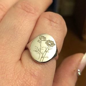 Poppy Ring California Poppy Flower Silver Signet Ring - Etsy