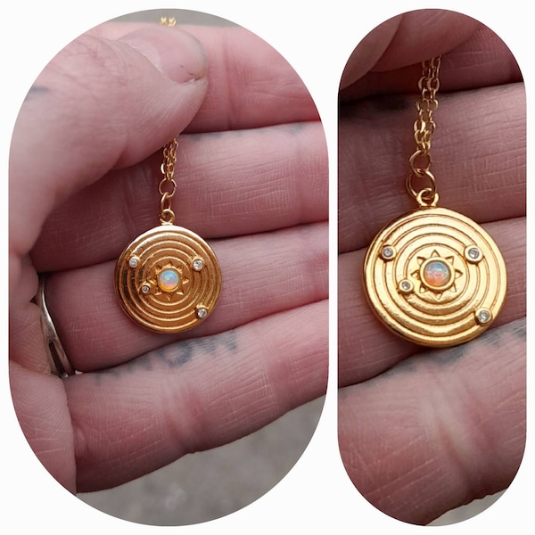 Gold Universe Necklace With Opal Sun / Solar System Necklace / Galaxy ...