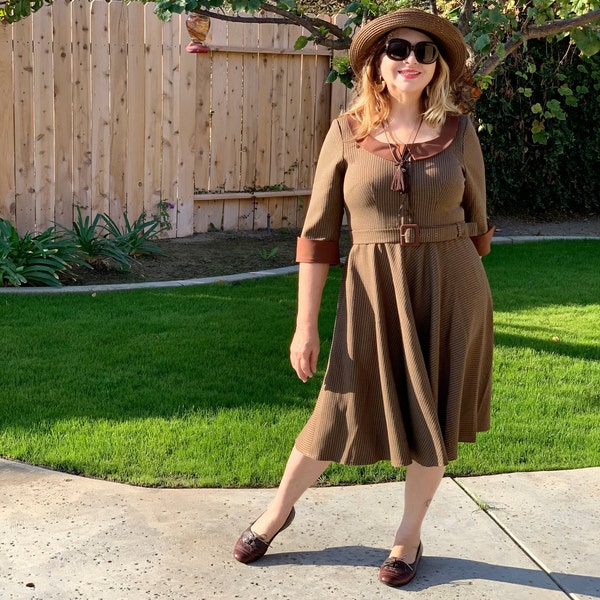 Adeline -brown Houndstooth 1950s A-line Vintage Dress Custom Made - Etsy
