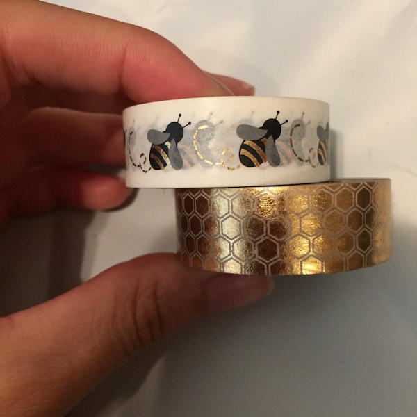 Honey Bee Washi Tape, Honeycomb Washi Tape, Decorative Craft Tape, Gold ...