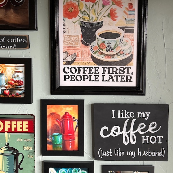 Coffee First, Retro Wall Art, Downloadable Art, Coffee Cart Print ...