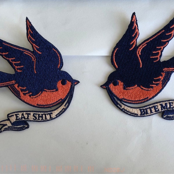 Bite Me Bird Iron on Patch // Round Patch // Swallow Patches// Iron on ...