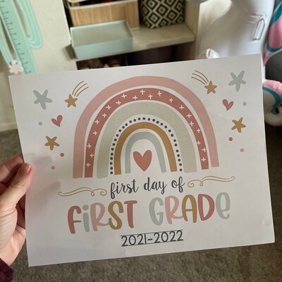 Boho Rainbow First Day of 1st Grade Sign Printable, Girl Back to School ...
