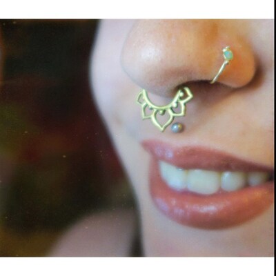 Gold Nose Ring 2mm Green Opal, Nose Piercing 20 Gauge, Septum Jewelry ...