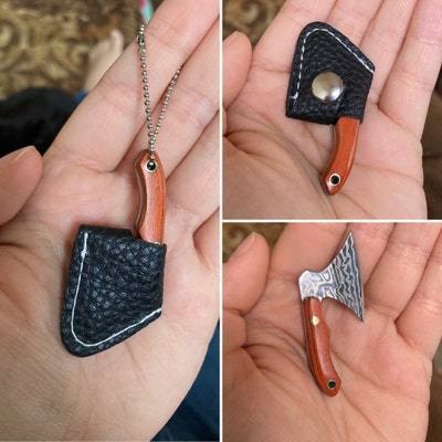 Miniature Steel Chopper Axe Knife Wooden Handle Pendant Keychain With ...