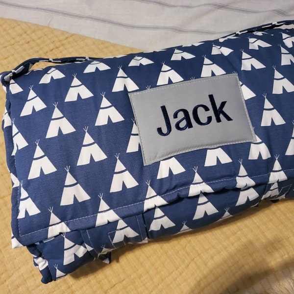 Navy Aztec Tepee Tent Kids Nap Mat, Personalized Preschool Kinder ...