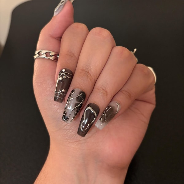 Black Pink Star Press on Nails – Cute Goth Galaxy Nail Art – Handmade ...