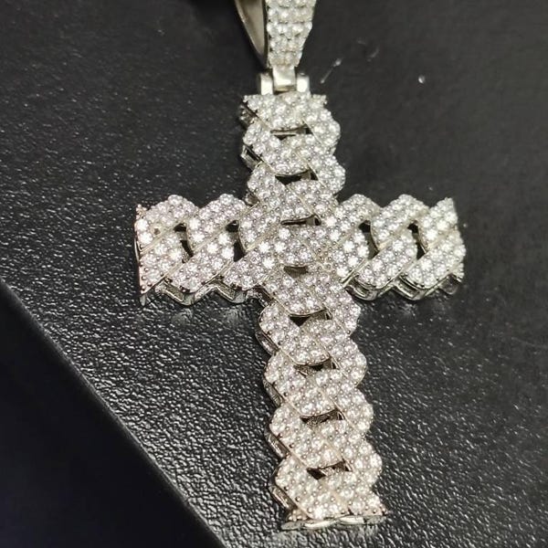 Baguette Diamond Moissanite Silver Cross Pendant, Lab Created Diamond ...