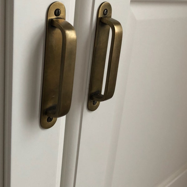 Flat Bar D Shaped Brass Drawer Handles. Backplate Drawer Pulls to Cover ...