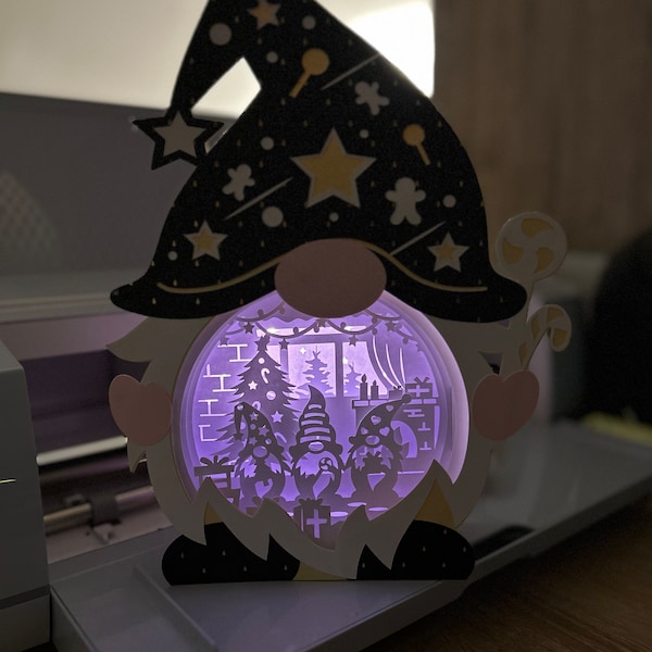 Pack 3 Christmas Gnome Lantern Shadow Box SVG Light Box for Cricut ...
