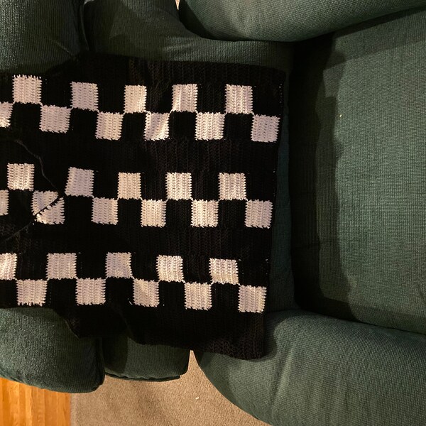 Wednesday Vest, Crochet Checkered Vest, Black and White Blocked Vest ...