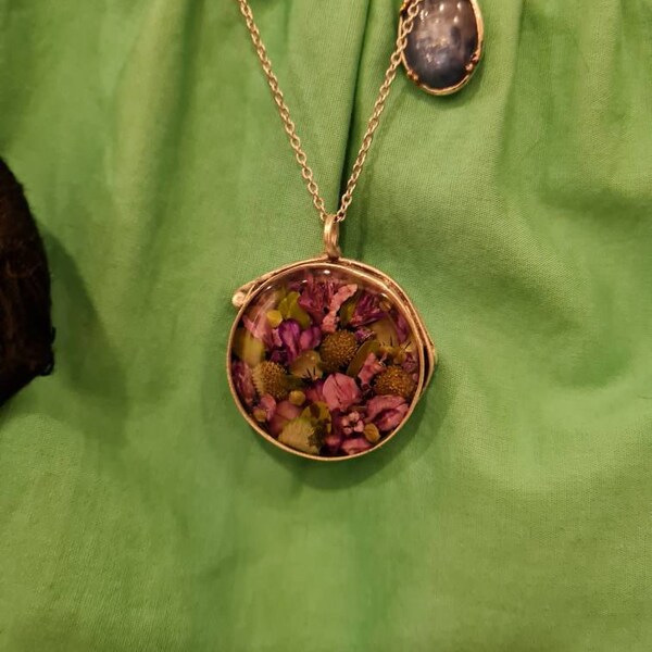 Forest Pendant With Real Mushrooms, Hepatica Flowers, Fern, Pink ...