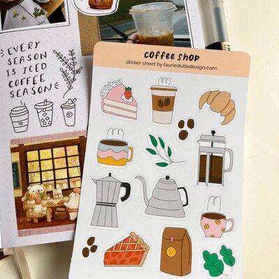 Sticker Sheet Coffee Shop Stickers, Cute Bullet Journal, Scrapbooking ...