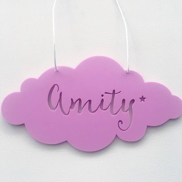 Personalised Wooden Bamboo Door / Wall Hanging Cloud Design With Star ...