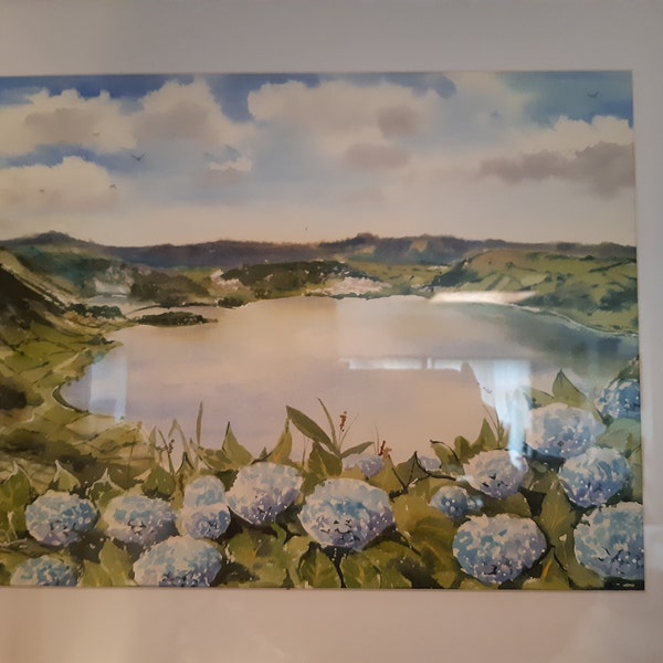 Original Azores Portugal Painting, Pico Island, Handmade Watercolor ...
