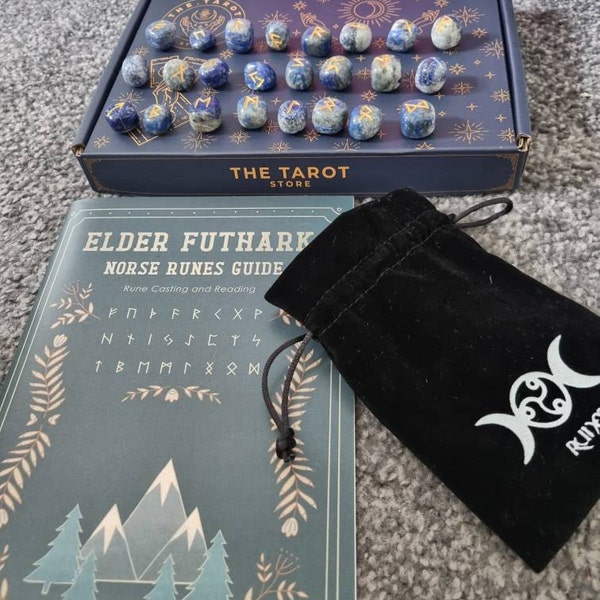 Rune Stones Gift Set Includes 21 Page Guide Book and Free Satin Lined ...