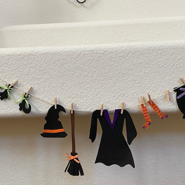 Witch Clothesline Halloween Decoration Banner Bunting Garland Witch's ...