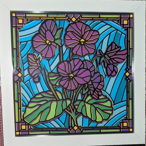 3D SVG Stained Glass Violet Flowers Shadow Box, 3D Flowers Svg, 3D ...