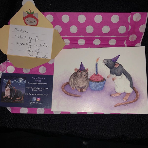 Rat Birthday Card - Two Rats Enjoying a Birthday Cake and Party - Rat ...