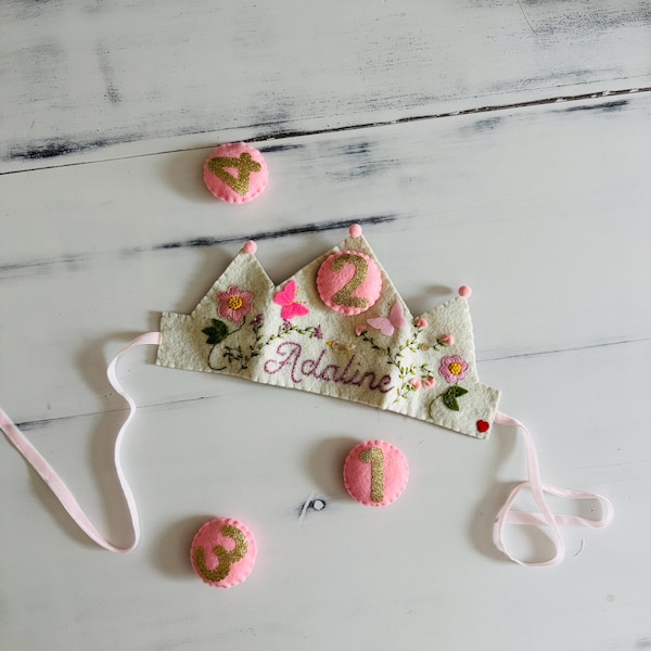 Embroidered Flower Birthday Crown: Custom Name Keepsake - Etsy