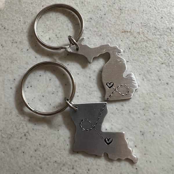 Choose Your State or Country Custom Long Distance Keychain Set - Etsy