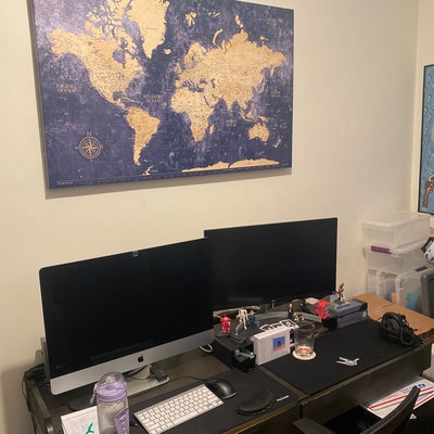 Gold & Navy Textured World Push Pin Map on Premium Canvas With ...