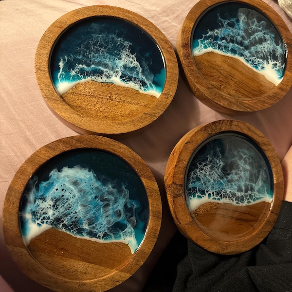 Beach House, Acacia Wood Coasters, Sea, Ocean Coasters, Handmade ...