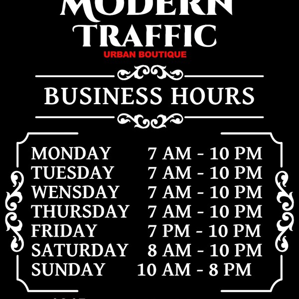 Store Hours Decal, Customized With Your Business Hours | Custom ...