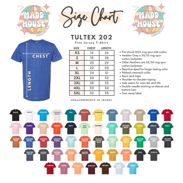 LAT 6901 Color + Size Chart | EDITABLE Canva Template | 6901 Fine ...