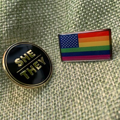 She They Pronoun Pin Silver or Gold 1-inch Round Hard Enamel Femme ...