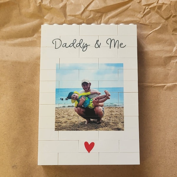 Personalised Daddy & Me LEGO® Brick Photo Block, Gift for Dad, White ...
